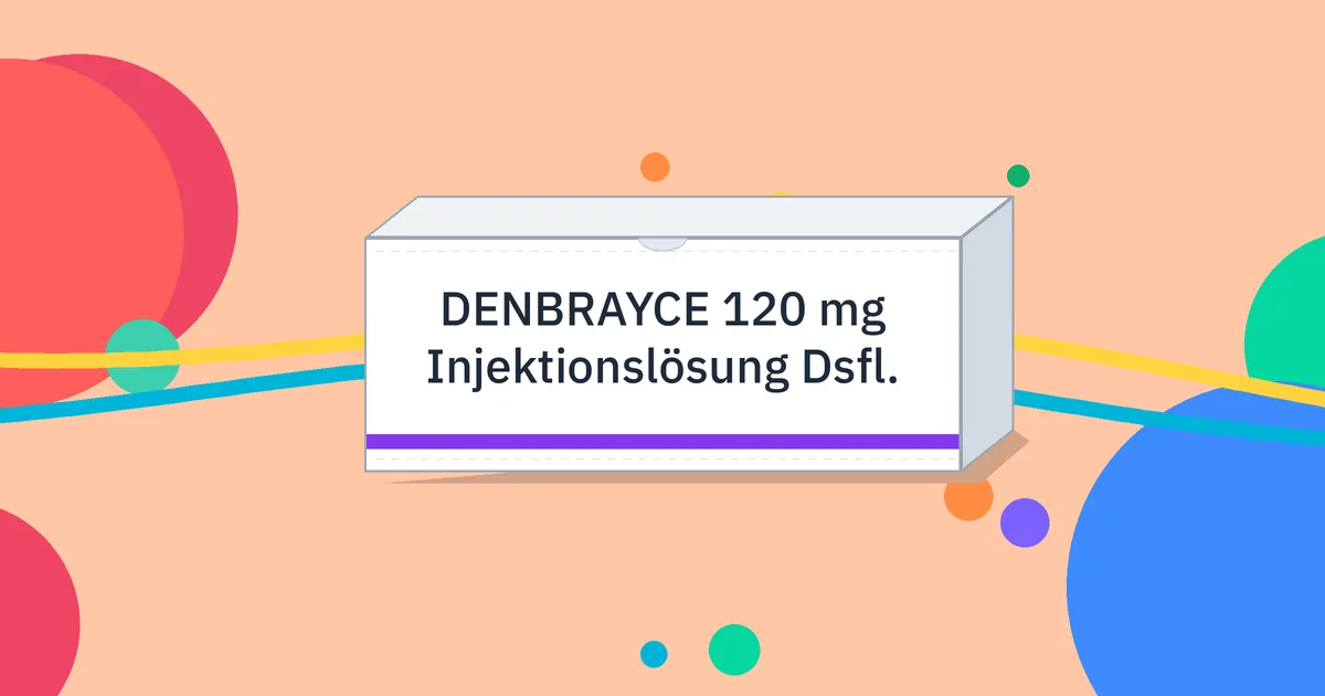 Symbolbild: Packung mit der Aufschrift DENBRAYCE 120 mg Injektionslösung Dsfl. (PZN 20038016) – Verfügbarkeit und Bezug in Apotheken in Frankfurt am Main