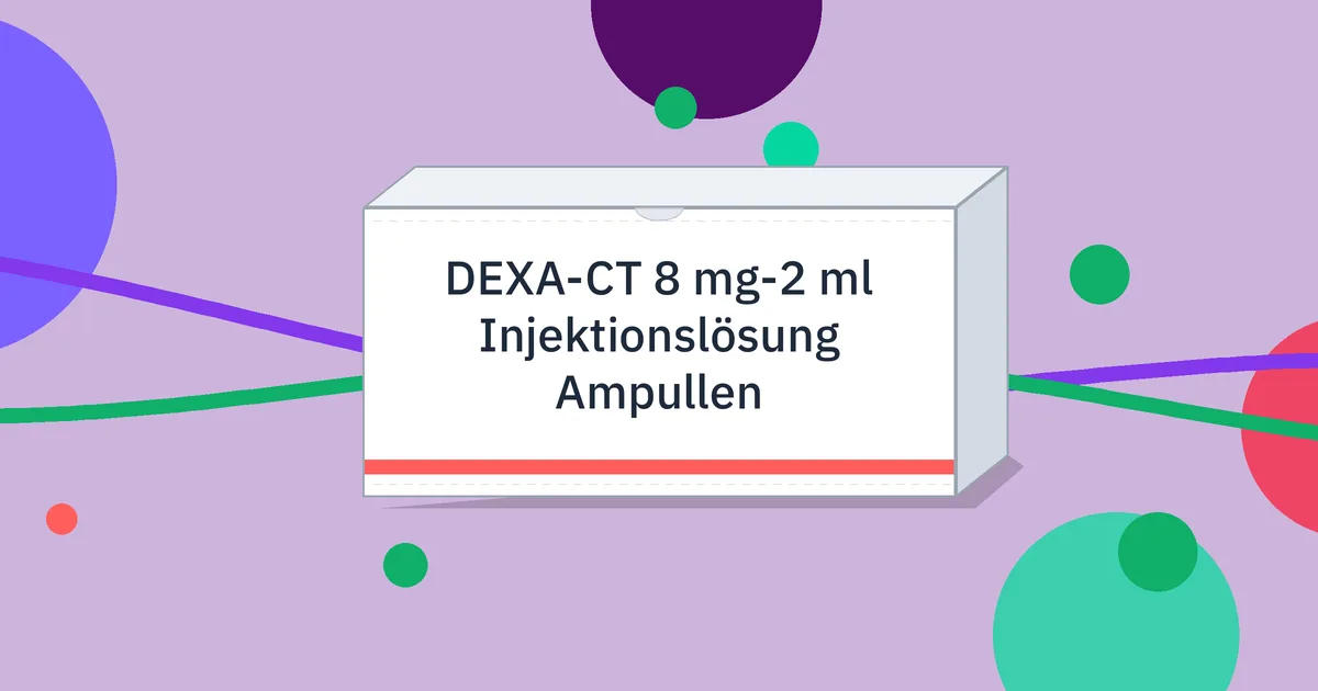 Symbolbild: Packung mit der Aufschrift DEXA-CT 8 mg-2 ml Injektionslösung Ampullen (PZN 00345779) – Verfügbarkeit und Bezug in Apotheken in Frankfurt am Main