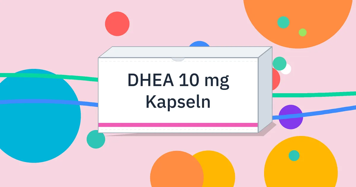 Symbolbild: Packung mit der Aufschrift DHEA 10 mg Kapseln (PZN 18471697) – Verfügbarkeit und Bezug in Apotheken in Frankfurt am Main
