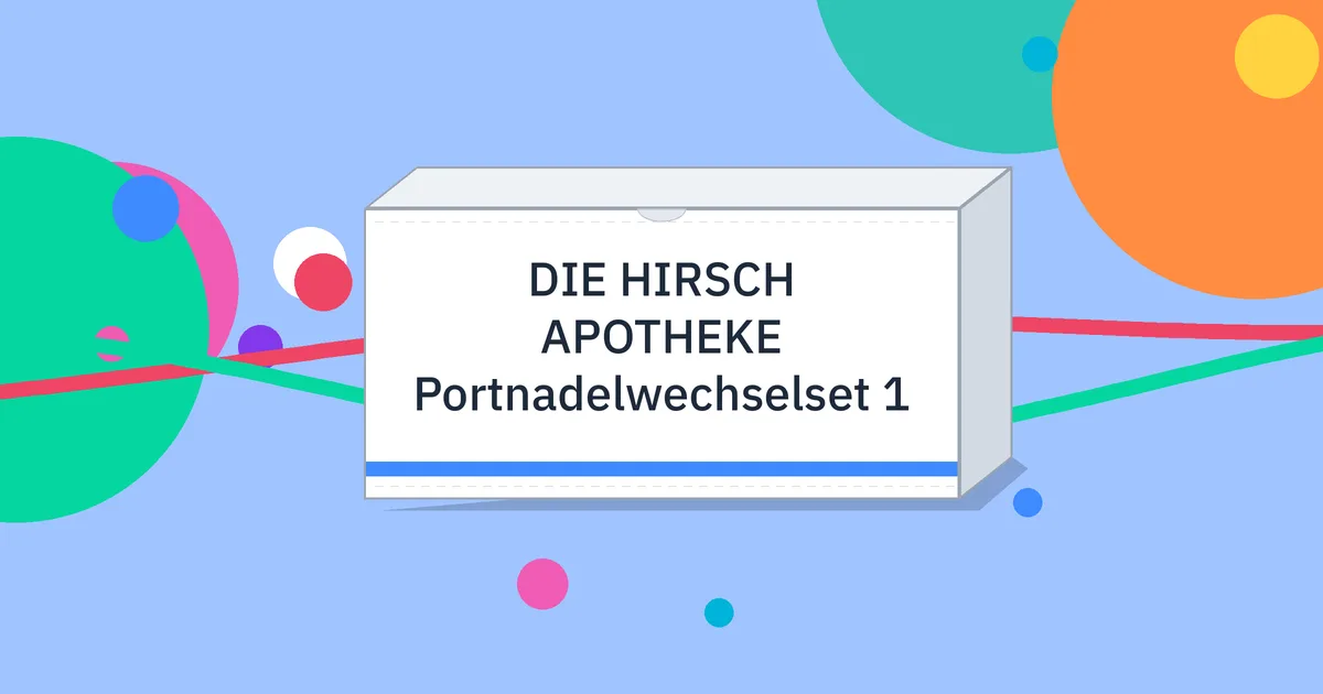 Symbolbild: Packung mit der Aufschrift DIE HIRSCH APOTHEKE Portnadelwechselset 1 (PZN 10049450) – Verfügbarkeit und Bezug in Apotheken in Frankfurt am Main