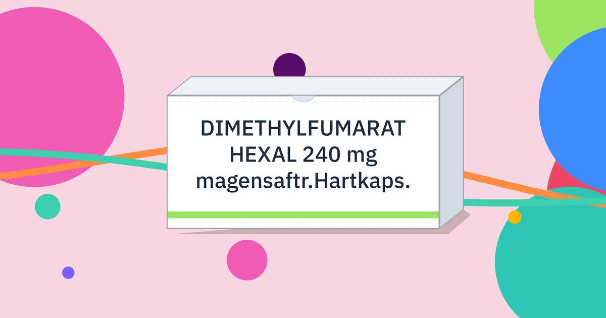Symbolbild: Packung mit der Aufschrift DIMETHYLFUMARAT HEXAL 240 mg magensaftr.Hartkaps. (PZN 17895142) – Verfügbarkeit und Bezug in Apotheken in Frankfurt am Main