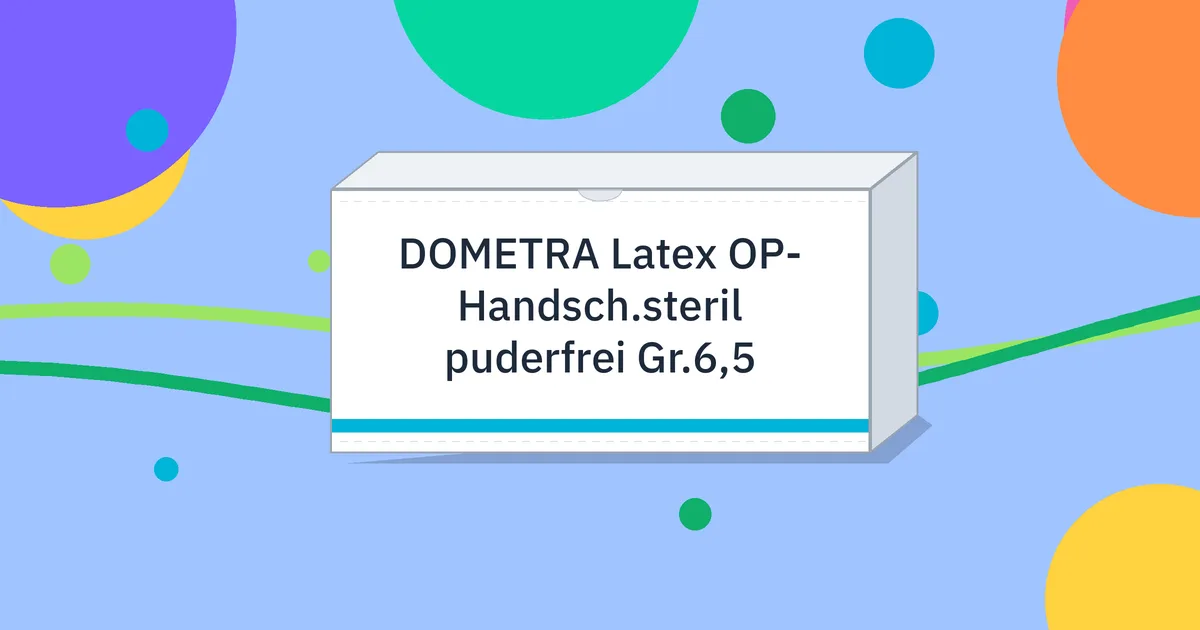 Symbolbild: Packung mit der Aufschrift DOMETRA Latex OP-Handsch.steril puderfrei Gr.6,5 (PZN 15385230) – Verfügbarkeit und Bezug in Apotheken in Frankfurt am Main