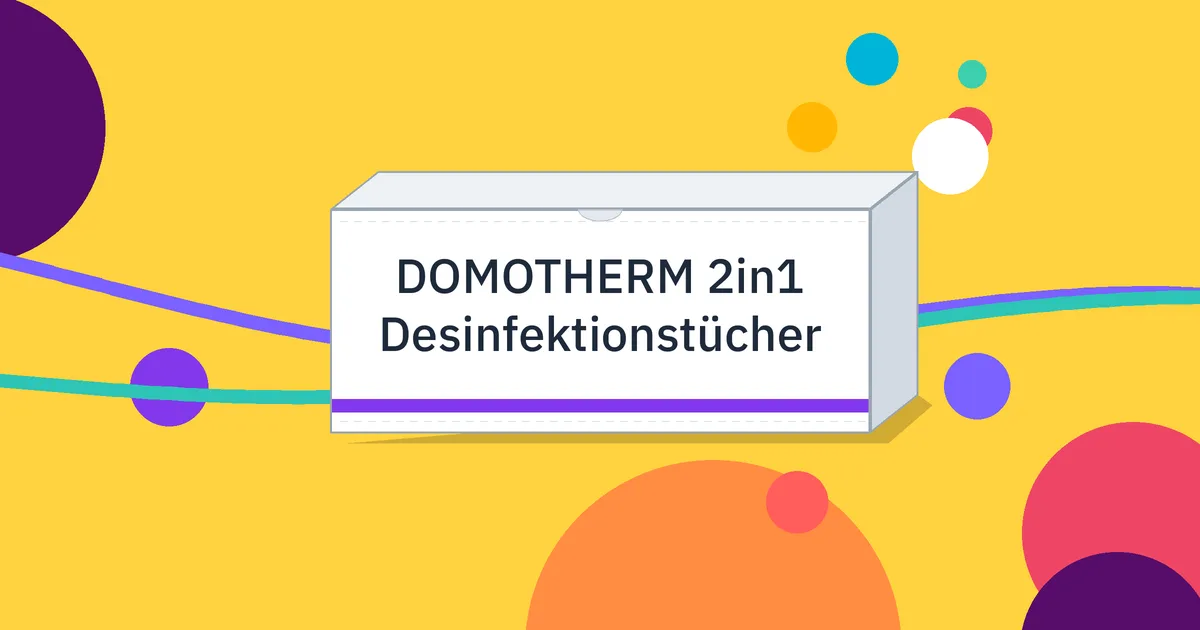 Symbolbild: Packung mit der Aufschrift DOMOTHERM 2in1 Desinfektionstücher (PZN 19784381) – Verfügbarkeit und Bezug in Apotheken in Frankfurt am Main