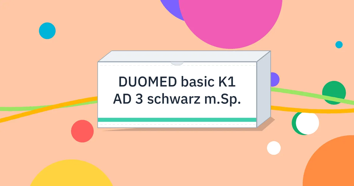 Symbolbild: Packung mit der Aufschrift DUOMED basic K1 AD 3 schwarz m.Sp. (PZN 20903448) – Verfügbarkeit und Bezug in Apotheken in Frankfurt am Main