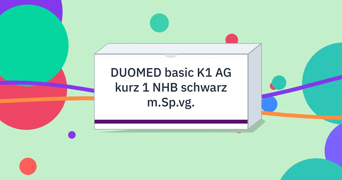 Symbolbild: Packung mit der Aufschrift DUOMED basic K1 AG kurz 1 NHB schwarz m.Sp.vg. (PZN 20904809) – Verfügbarkeit und Bezug in Apotheken in Frankfurt am Main