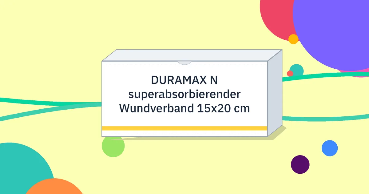 Symbolbild: Packung mit der Aufschrift DURAMAX N superabsorbierender Wundverband 15x20 cm (PZN 20327909) – Verfügbarkeit und Bezug in Apotheken in Frankfurt am Main