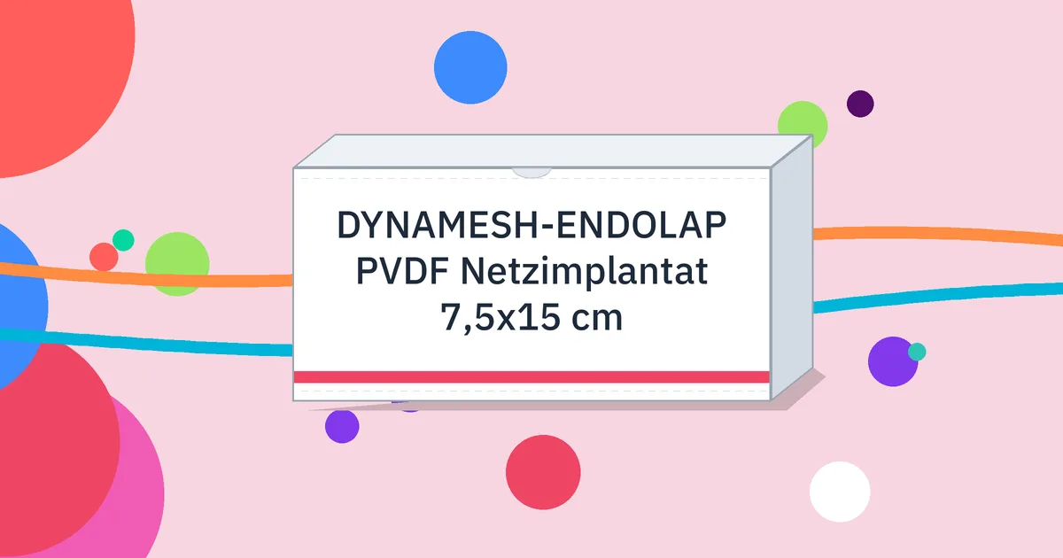 Symbolbild: Packung mit der Aufschrift DYNAMESH-ENDOLAP PVDF Netzimplantat 7,5x15 cm (PZN 19389816) – Verfügbarkeit und Bezug in Apotheken in Frankfurt am Main