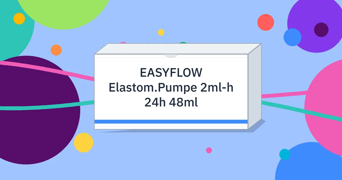 Symbolbild: Packung mit der Aufschrift EASYFLOW Elastom.Pumpe 2ml-h 24h 48ml (PZN 18090038) – Verfügbarkeit und Bezug in Apotheken in Frankfurt am Main