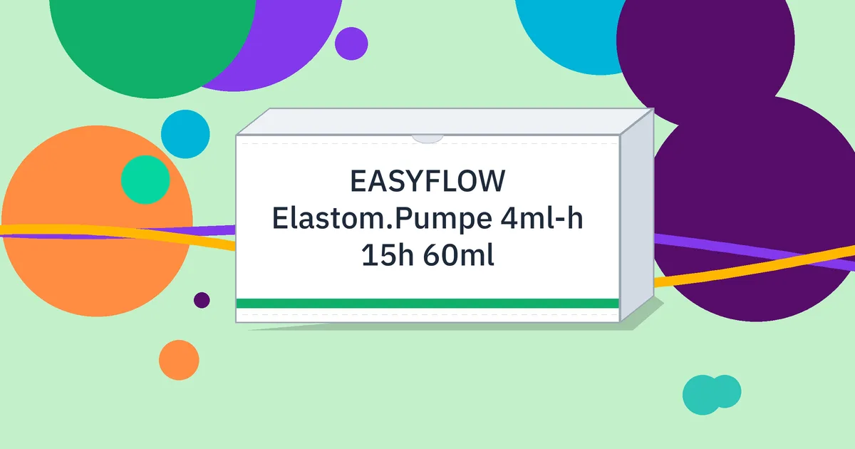 Symbolbild: Packung mit der Aufschrift EASYFLOW Elastom.Pumpe 4ml-h 15h 60ml (PZN 18095656) – Verfügbarkeit und Bezug in Apotheken in Frankfurt am Main