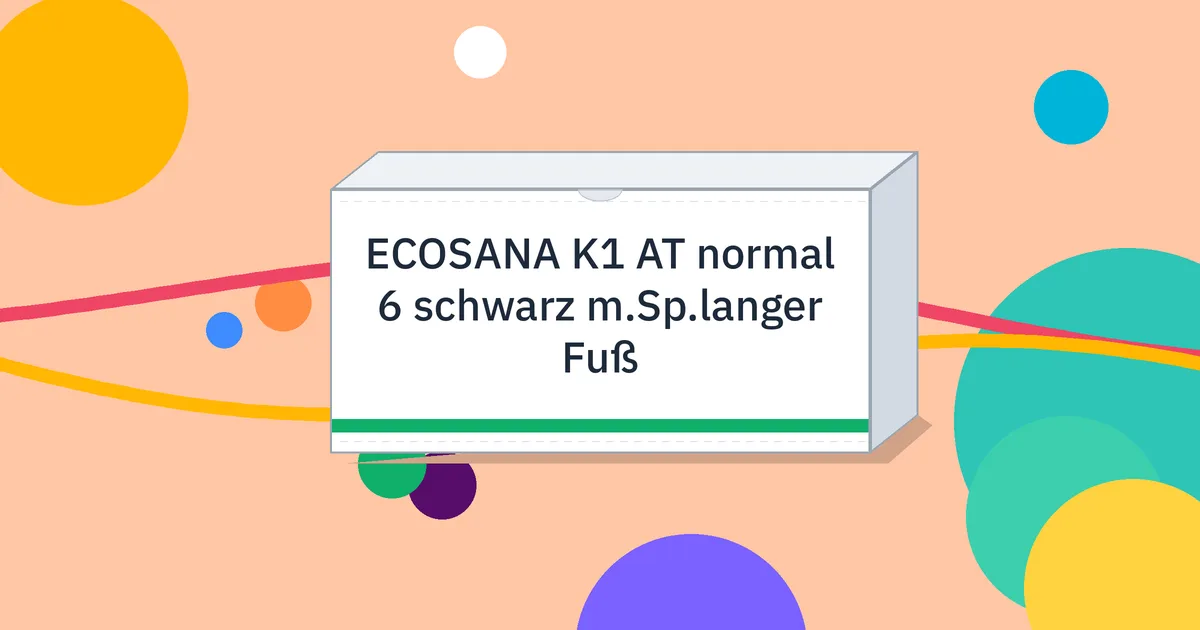 Symbolbild: Packung mit der Aufschrift ECOSANA K1 AT normal 6 schwarz m.Sp.langer Fuß (PZN 04732125) – Verfügbarkeit und Bezug in Apotheken in Frankfurt am Main