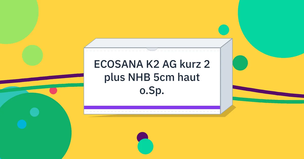 Symbolbild: Packung mit der Aufschrift ECOSANA K2 AG kurz 2 plus NHB 5cm haut o.Sp. (PZN 01401646) – Verfügbarkeit und Bezug in Apotheken in Frankfurt am Main