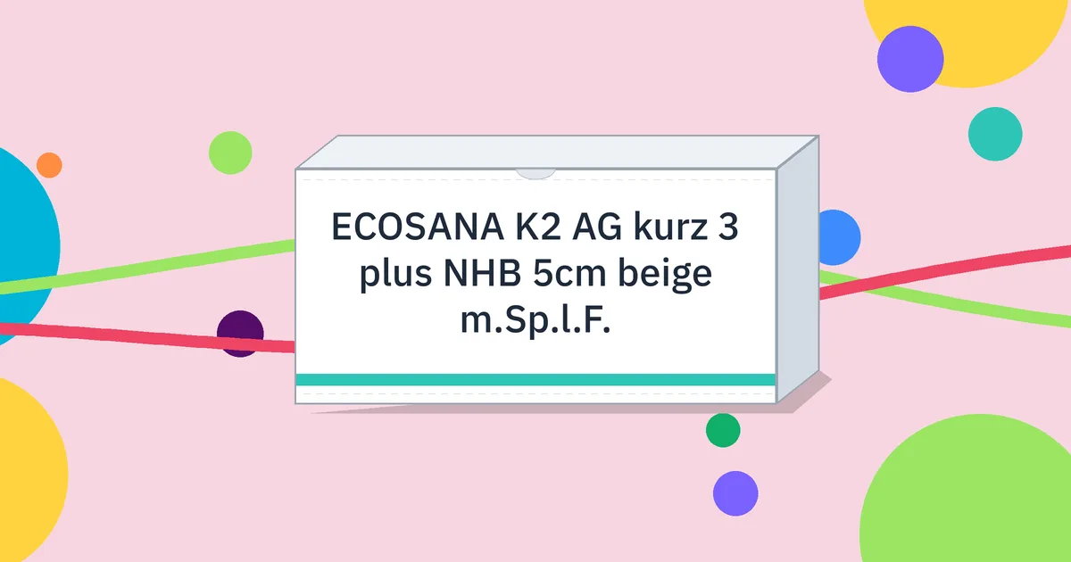 Symbolbild: Packung mit der Aufschrift ECOSANA K2 AG kurz 3 plus NHB 5cm beige m.Sp.l.F. (PZN 10955409) – Verfügbarkeit und Bezug in Apotheken in Frankfurt am Main