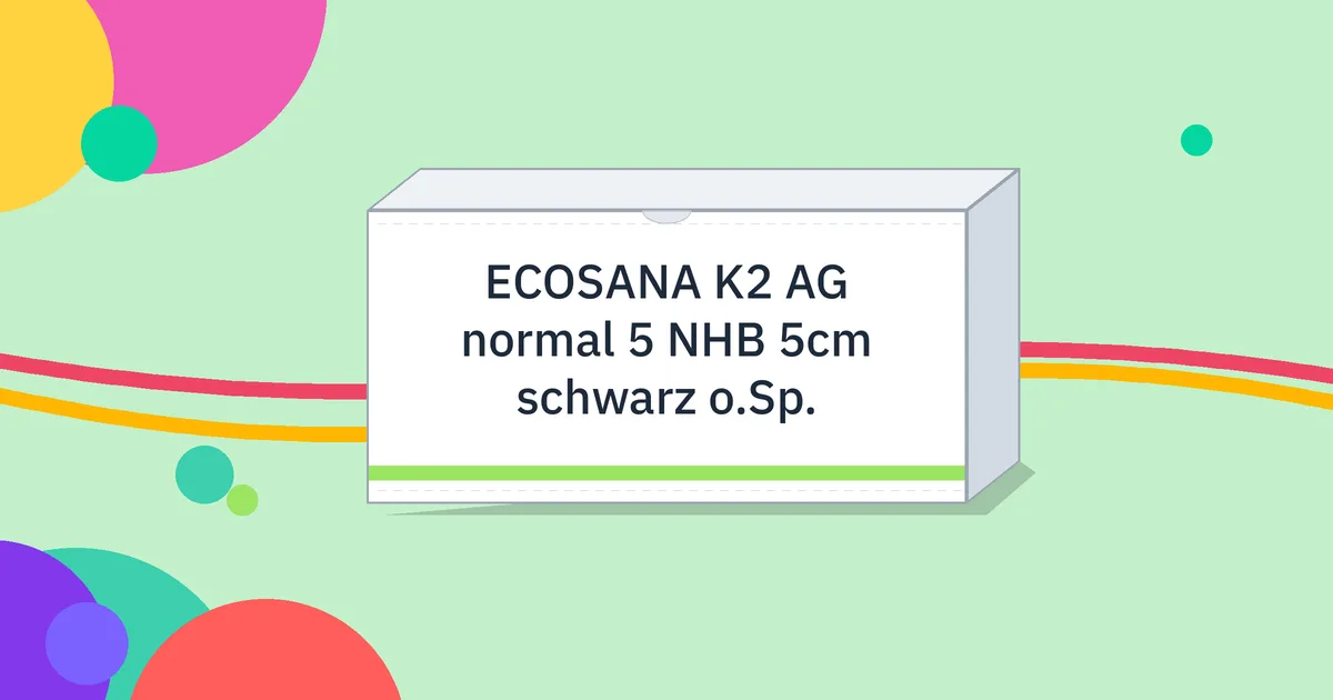 Symbolbild: Packung mit der Aufschrift ECOSANA K2 AG normal 5 NHB 5cm schwarz o.Sp. (PZN 01455323) – Verfügbarkeit und Bezug in Apotheken in Frankfurt am Main