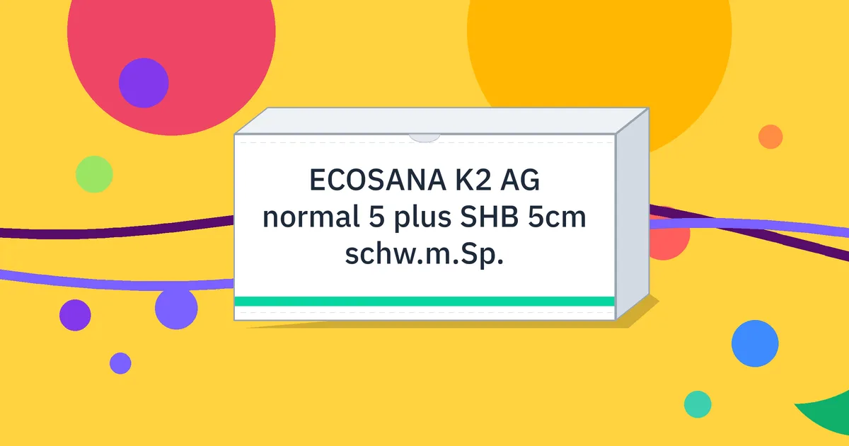 Symbolbild: Packung mit der Aufschrift ECOSANA K2 AG normal 5 plus SHB 5cm schw.m.Sp. (PZN 01462286) – Verfügbarkeit und Bezug in Apotheken in Frankfurt am Main