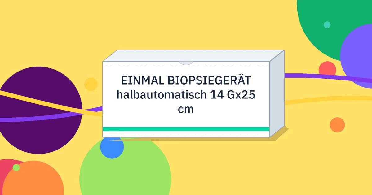 Symbolbild: Packung mit der Aufschrift EINMAL BIOPSIEGERÄT halbautomatisch 14 Gx25 cm (PZN 11105191) – Verfügbarkeit und Bezug in Apotheken in Frankfurt am Main