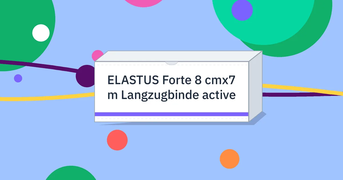 Symbolbild: Packung mit der Aufschrift ELASTUS Forte 8 cmx7 m Langzugbinde active (PZN 01312049) – Verfügbarkeit und Bezug in Apotheken in Frankfurt am Main