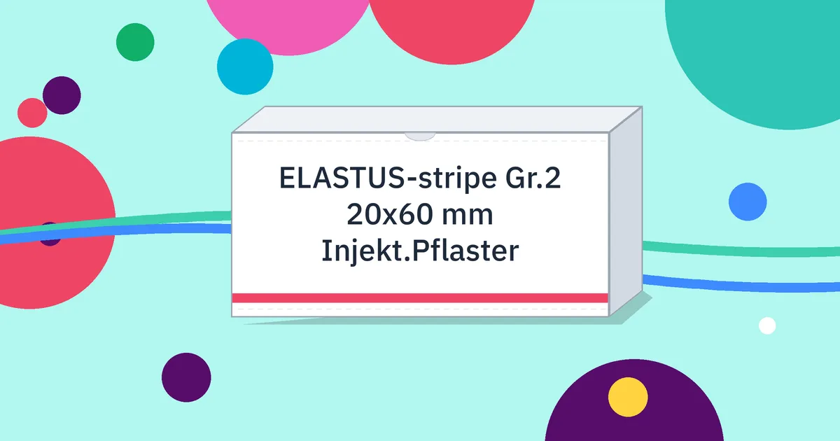 Symbolbild: Packung mit der Aufschrift ELASTUS-stripe Gr.2 20x60 mm Injekt.Pflaster (PZN 09193213) – Verfügbarkeit und Bezug in Apotheken in Frankfurt am Main