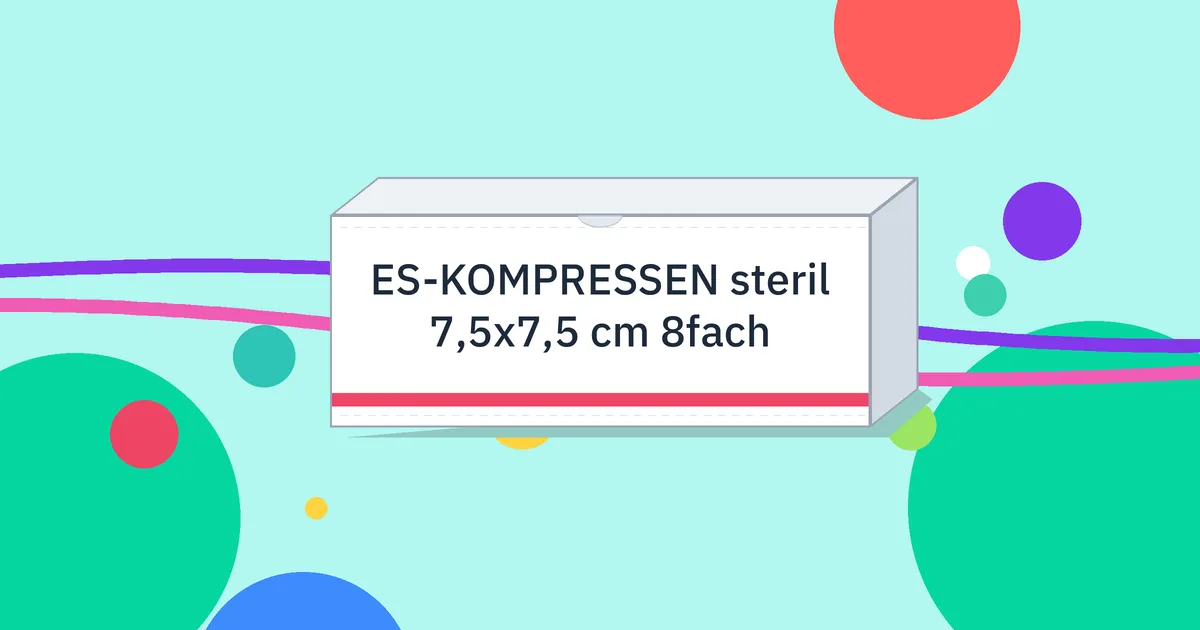Symbolbild: Packung mit der Aufschrift ES-KOMPRESSEN steril 7,5x7,5 cm 8fach (PZN 17264430) – Verfügbarkeit und Bezug in Apotheken in Frankfurt am Main