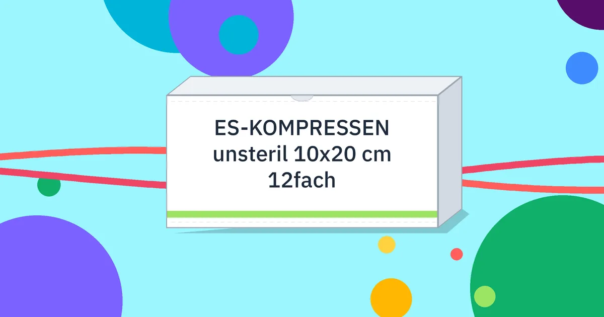 Symbolbild: Packung mit der Aufschrift ES-KOMPRESSEN unsteril 10x20 cm 12fach (PZN 20892147) – Verfügbarkeit und Bezug in Apotheken in Frankfurt am Main