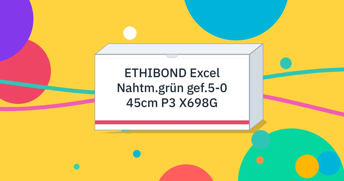 Symbolbild: Packung mit der Aufschrift ETHIBOND Excel Nahtm.grün gef.5-0 45cm P3 X698G (PZN 19764390) – Verfügbarkeit und Bezug in Apotheken in Frankfurt am Main