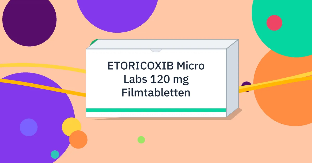 Symbolbild: Packung mit der Aufschrift ETORICOXIB Micro Labs 120 mg Filmtabletten (PZN 12637926) – Verfügbarkeit und Bezug in Apotheken in Frankfurt am Main