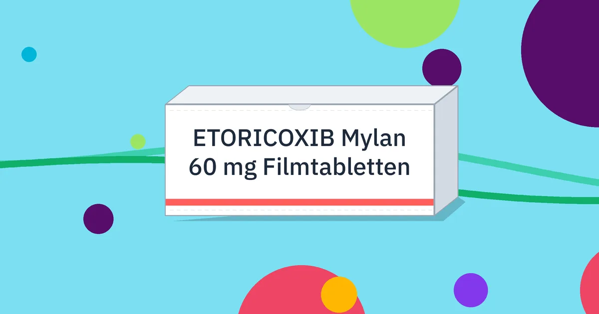 Symbolbild: Packung mit der Aufschrift ETORICOXIB Mylan 60 mg Filmtabletten (PZN 12643275) – Verfügbarkeit und Bezug in Apotheken in Frankfurt am Main
