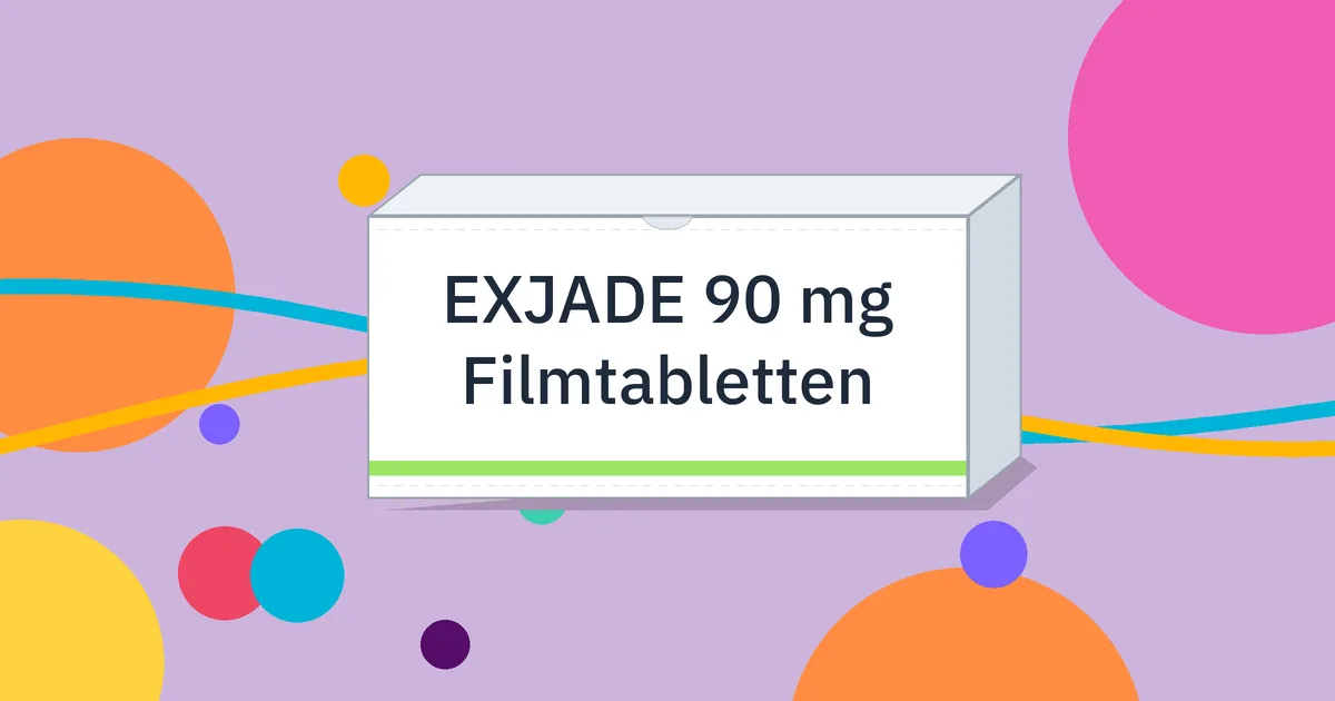 Symbolbild: Packung mit der Aufschrift EXJADE 90 mg Filmtabletten (PZN 13169309) – Verfügbarkeit und Bezug in Apotheken in Frankfurt am Main