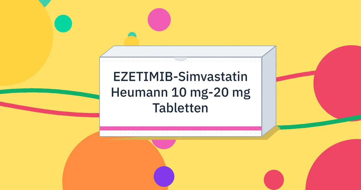 Symbolbild: Packung mit der Aufschrift EZETIMIB-Simvastatin Heumann 10 mg-20 mg Tabletten (PZN 14064191) – Verfügbarkeit und Bezug in Apotheken in Frankfurt am Main