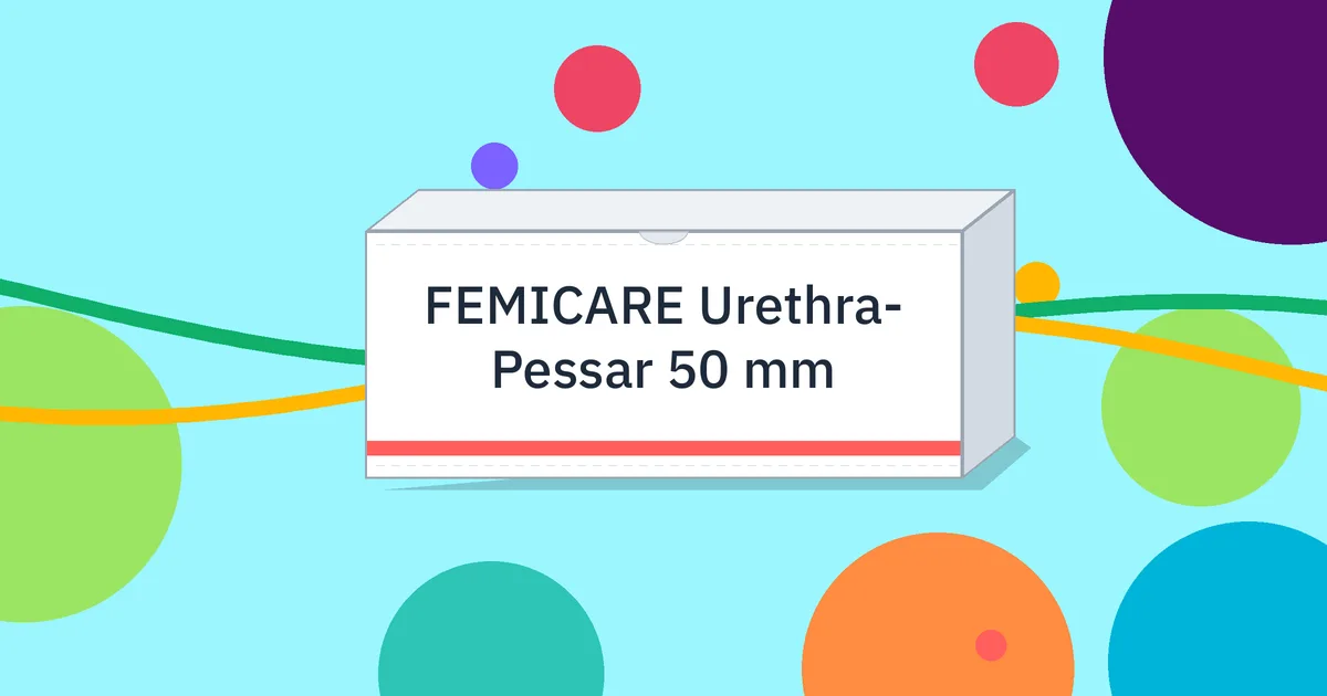 Symbolbild: Packung mit der Aufschrift FEMICARE Urethra-Pessar 50 mm (PZN 19336501) – Verfügbarkeit und Bezug in Apotheken in Frankfurt am Main