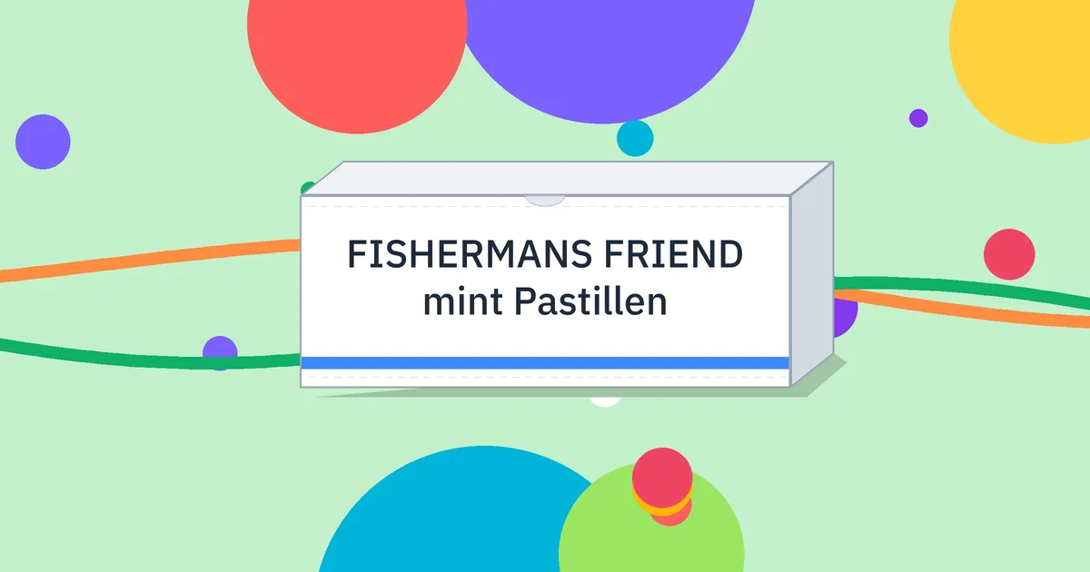 Symbolbild: Packung mit der Aufschrift FISHERMANS FRIEND mint Pastillen (PZN 03303882) – Verfügbarkeit und Bezug in Apotheken in Frankfurt am Main