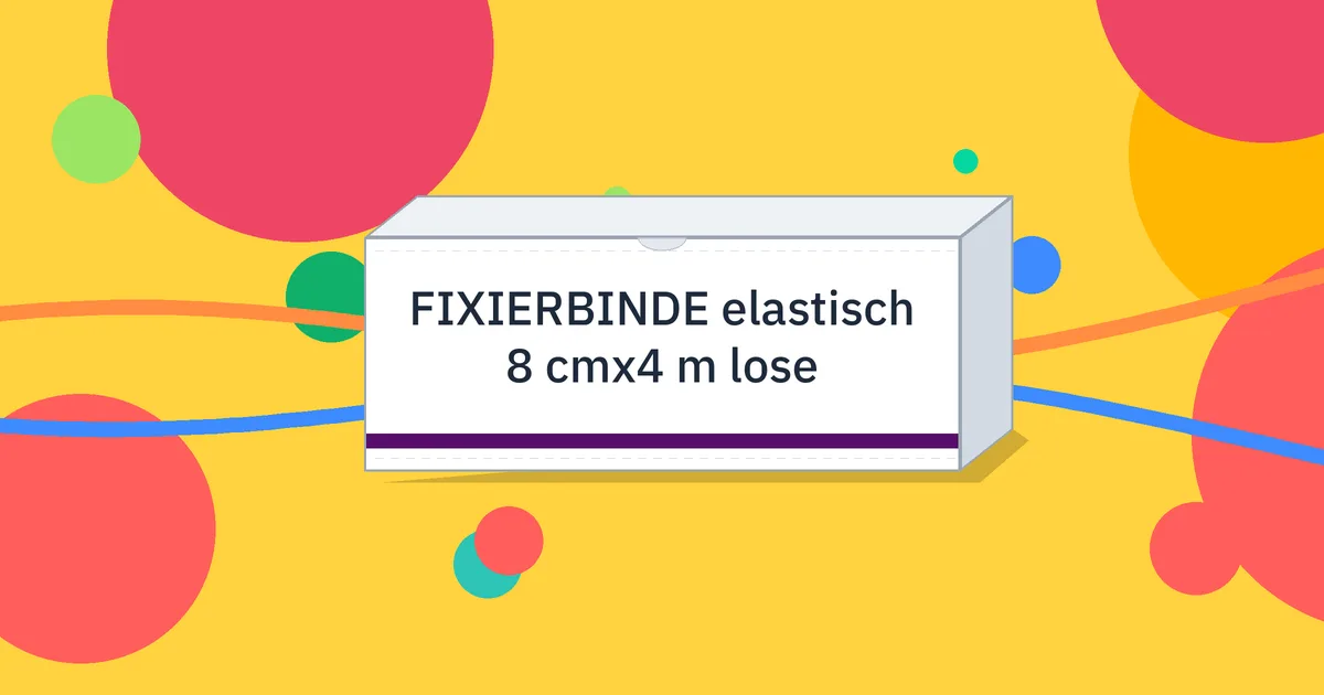 Symbolbild: Packung mit der Aufschrift FIXIERBINDE elastisch 8 cmx4 m lose (PZN 08821989) – Verfügbarkeit und Bezug in Apotheken in Frankfurt am Main