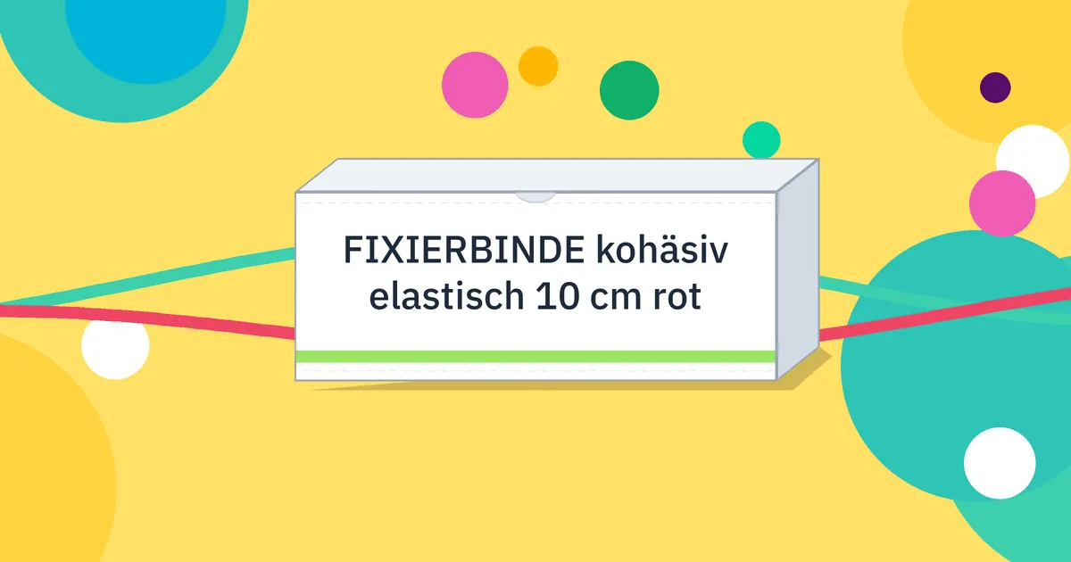 Symbolbild: Packung mit der Aufschrift FIXIERBINDE kohäsiv elastisch 10 cm rot (PZN 03759984) – Verfügbarkeit und Bezug in Apotheken in Frankfurt am Main