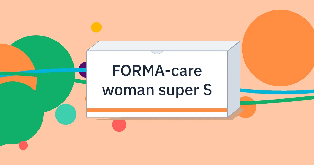 Symbolbild: Packung mit der Aufschrift FORMA-care woman super S (PZN 06772815) – Verfügbarkeit und Bezug in Apotheken in Frankfurt am Main