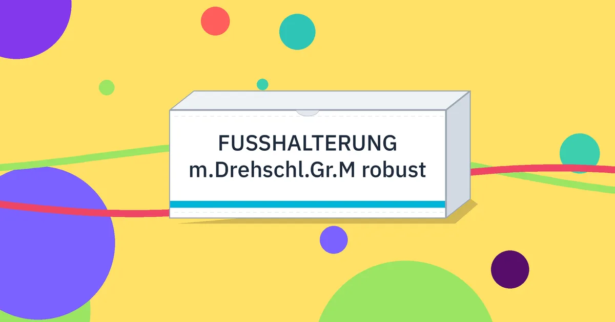 Symbolbild: Packung mit der Aufschrift FUSSHALTERUNG m.Drehschl.Gr.M robust (PZN 11574448) – Verfügbarkeit und Bezug in Apotheken in Frankfurt am Main