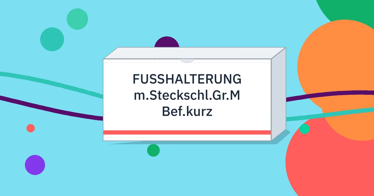 Symbolbild: Packung mit der Aufschrift FUSSHALTERUNG m.Steckschl.Gr.M Bef.kurz (PZN 11574709) – Verfügbarkeit und Bezug in Apotheken in Frankfurt am Main