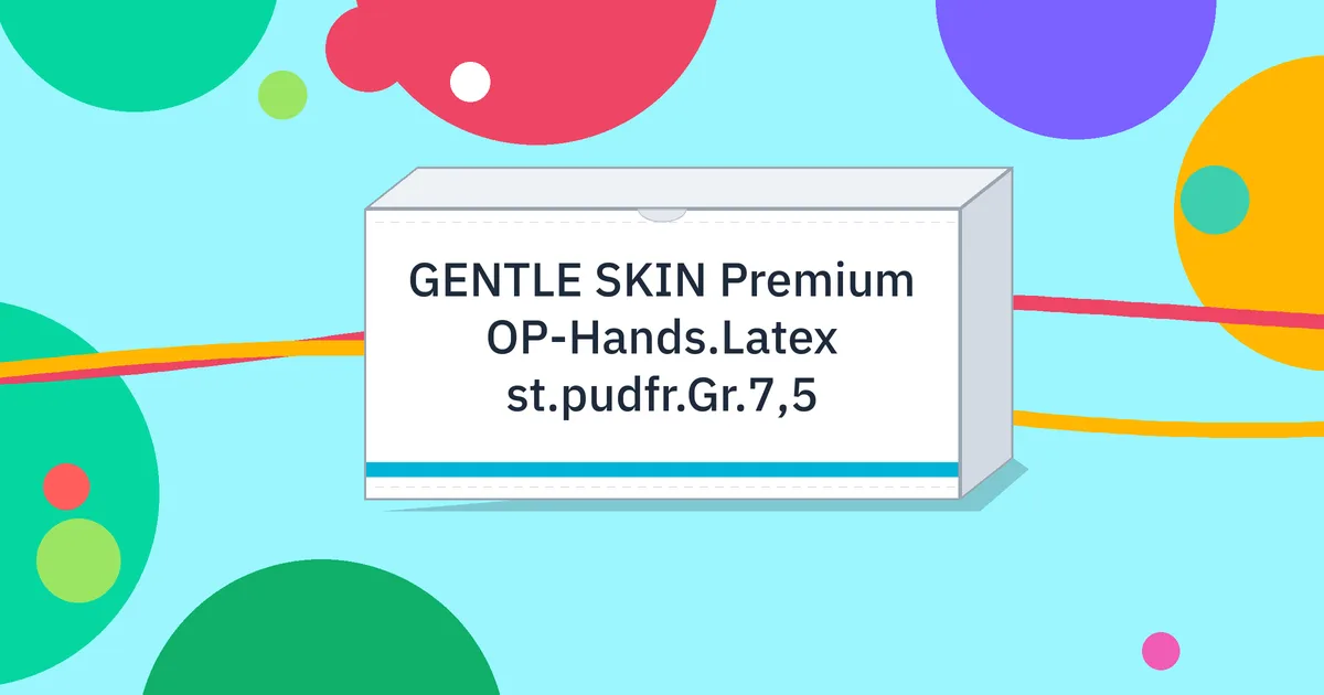 Symbolbild: Packung mit der Aufschrift GENTLE SKIN Premium OP-Hands.Latex st.pudfr.Gr.7,5 (PZN 02244315) – Verfügbarkeit und Bezug in Apotheken in Frankfurt am Main