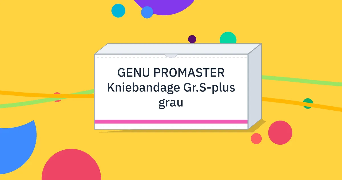 Symbolbild: Packung mit der Aufschrift GENU PROMASTER Kniebandage Gr.S-plus grau (PZN 10927353) – Verfügbarkeit und Bezug in Apotheken in Frankfurt am Main