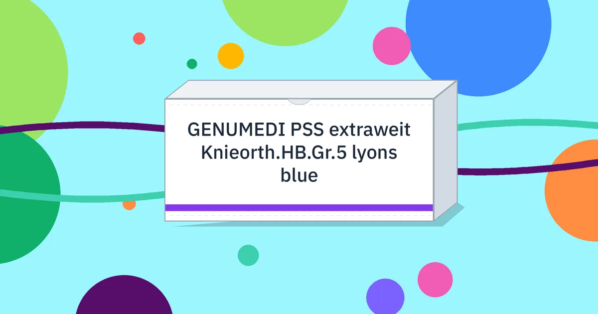 Symbolbild: Packung mit der Aufschrift GENUMEDI PSS extraweit Knieorth.HB.Gr.5 lyons blue (PZN 18050843) – Verfügbarkeit und Bezug in Apotheken in Frankfurt am Main