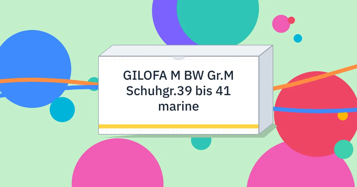 Symbolbild: Packung mit der Aufschrift GILOFA M BW Gr.M Schuhgr.39 bis 41 marine (PZN 16724616) – Verfügbarkeit und Bezug in Apotheken in Frankfurt am Main