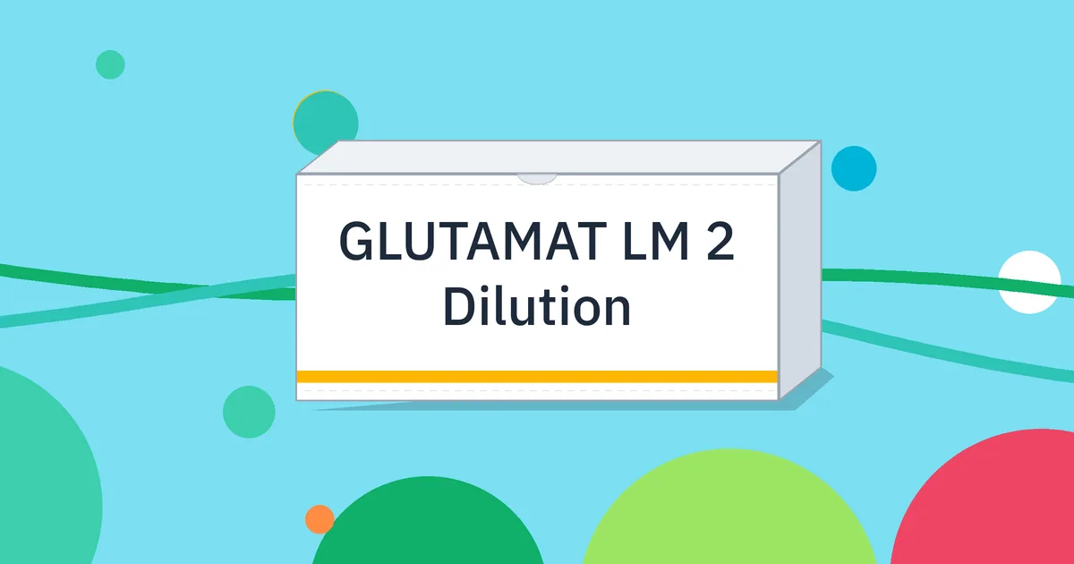 Symbolbild: Packung mit der Aufschrift GLUTAMAT LM 2 Dilution (PZN 12879285) – Verfügbarkeit und Bezug in Apotheken in Frankfurt am Main