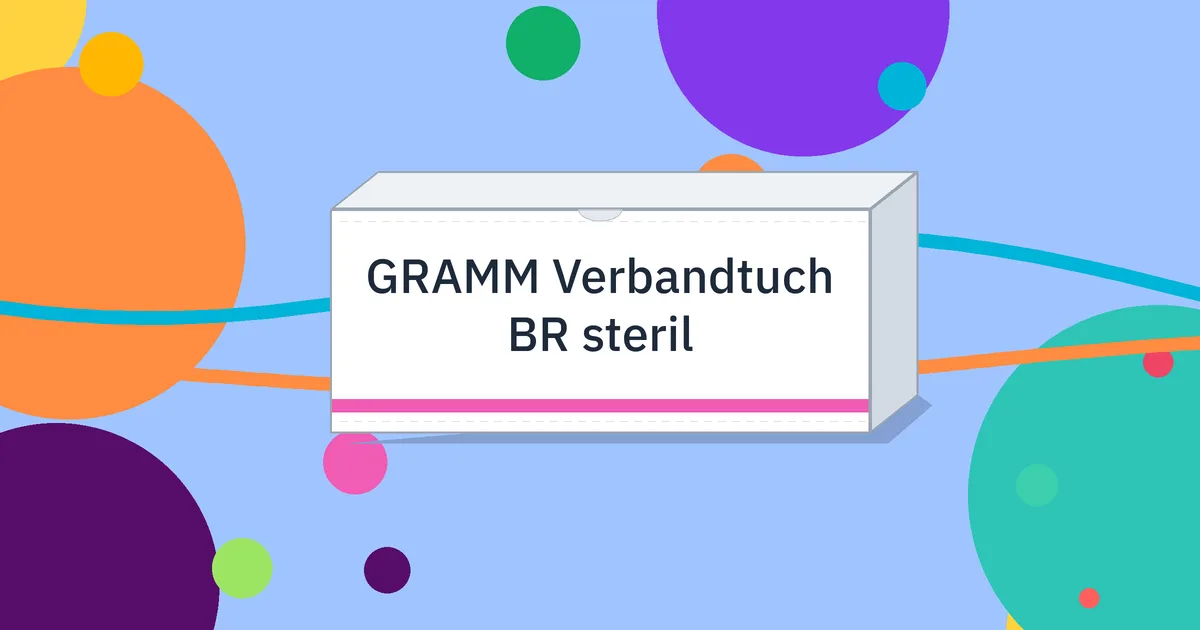 Symbolbild: Packung mit der Aufschrift GRAMM Verbandtuch BR steril (PZN 07357596) – Verfügbarkeit und Bezug in Apotheken in Frankfurt am Main