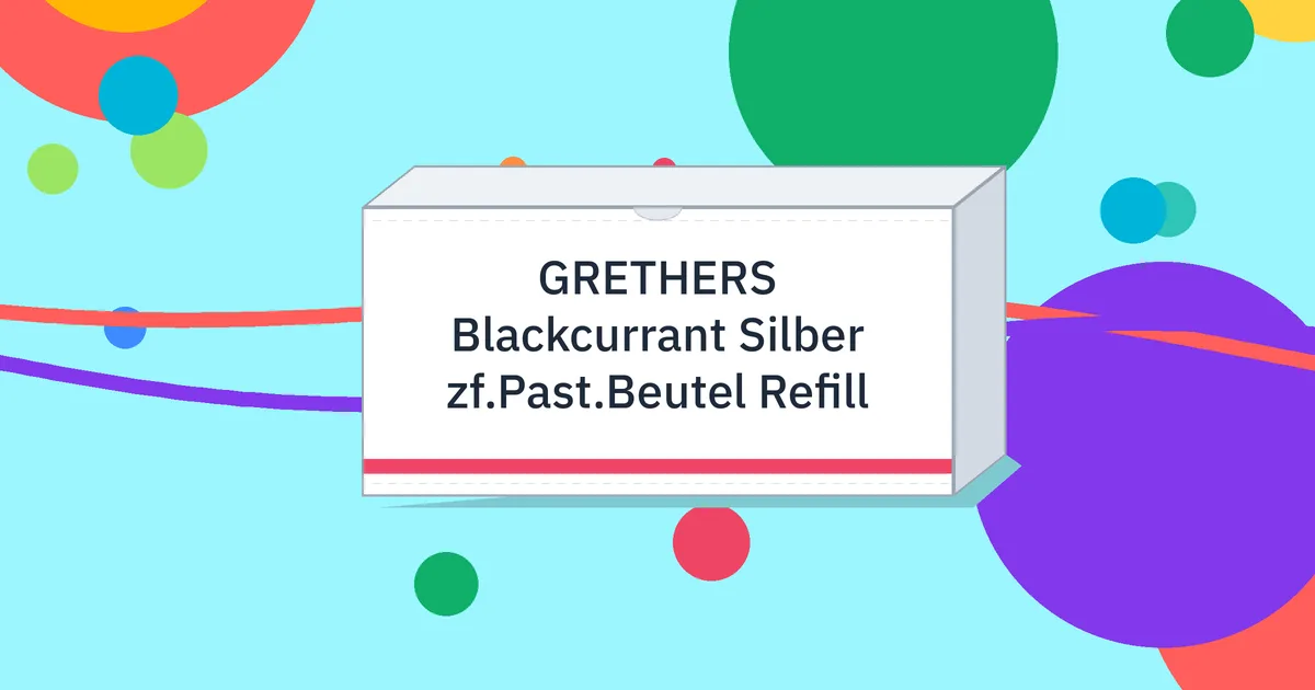 Symbolbild: Packung mit der Aufschrift GRETHERS Blackcurrant Silber zf.Past.Beutel Refill (PZN 19145586) – Verfügbarkeit und Bezug in Apotheken in Frankfurt am Main