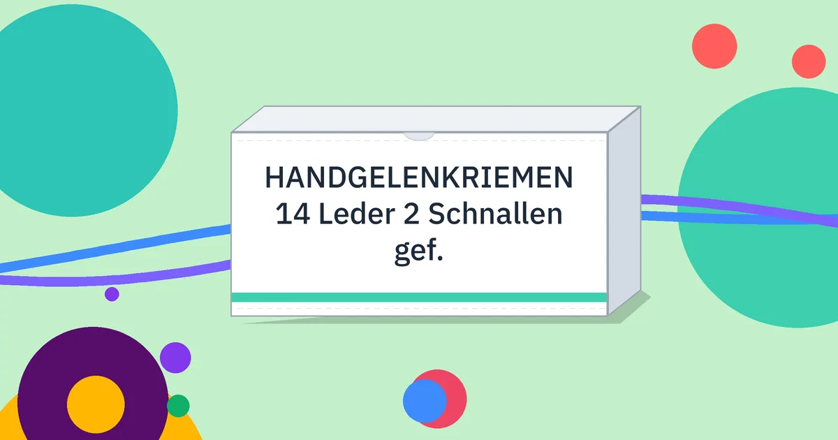 Symbolbild: Packung mit der Aufschrift HANDGELENKRIEMEN 14 Leder 2 Schnallen gef. (PZN 05397321) – Verfügbarkeit und Bezug in Apotheken in Frankfurt am Main