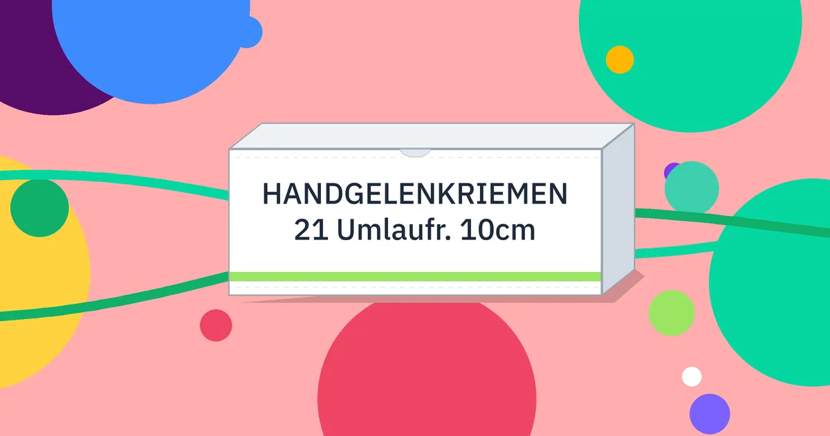 Symbolbild: Packung mit der Aufschrift HANDGELENKRIEMEN 21 Umlaufr. 10cm (PZN 01962801) – Verfügbarkeit und Bezug in Apotheken in Frankfurt am Main