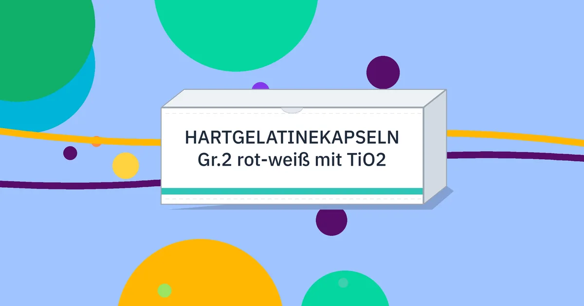 Symbolbild: Packung mit der Aufschrift HARTGELATINEKAPSELN Gr.2 rot-weiß mit TiO2 (PZN 18770388) – Verfügbarkeit und Bezug in Apotheken in Frankfurt am Main