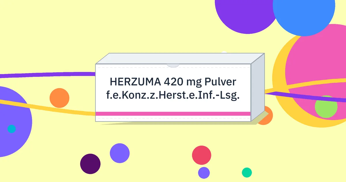 Symbolbild: Packung mit der Aufschrift HERZUMA 420 mg Pulver f.e.Konz.z.Herst.e.Inf.-Lsg. (PZN 16752297) – Verfügbarkeit und Bezug in Apotheken in Frankfurt am Main