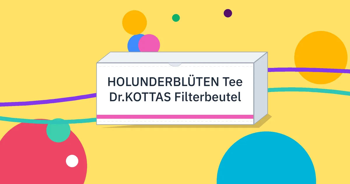 Symbolbild: Packung mit der Aufschrift HOLUNDERBLÜTEN Tee Dr.KOTTAS Filterbeutel (PZN 12645653) – Verfügbarkeit und Bezug in Apotheken in Frankfurt am Main
