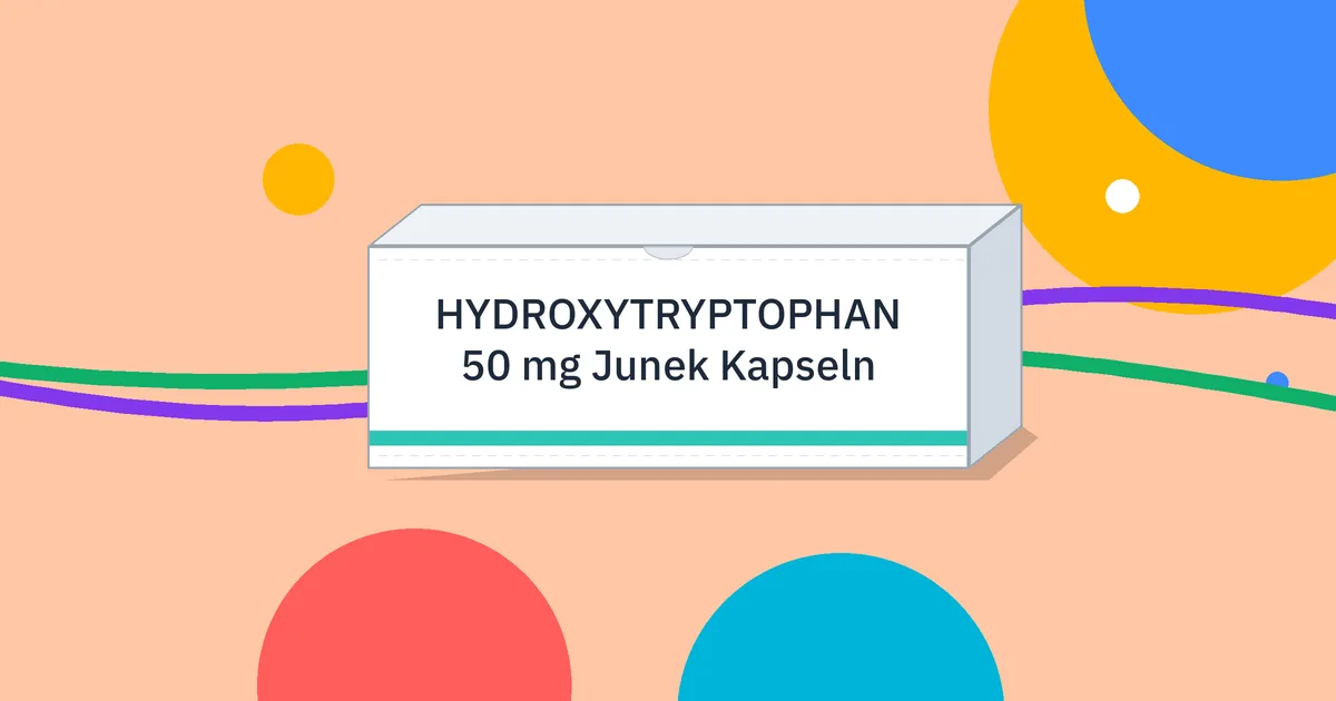 Symbolbild: Packung mit der Aufschrift HYDROXYTRYPTOPHAN 50 mg Junek Kapseln (PZN 10337315) – Verfügbarkeit und Bezug in Apotheken in Frankfurt am Main