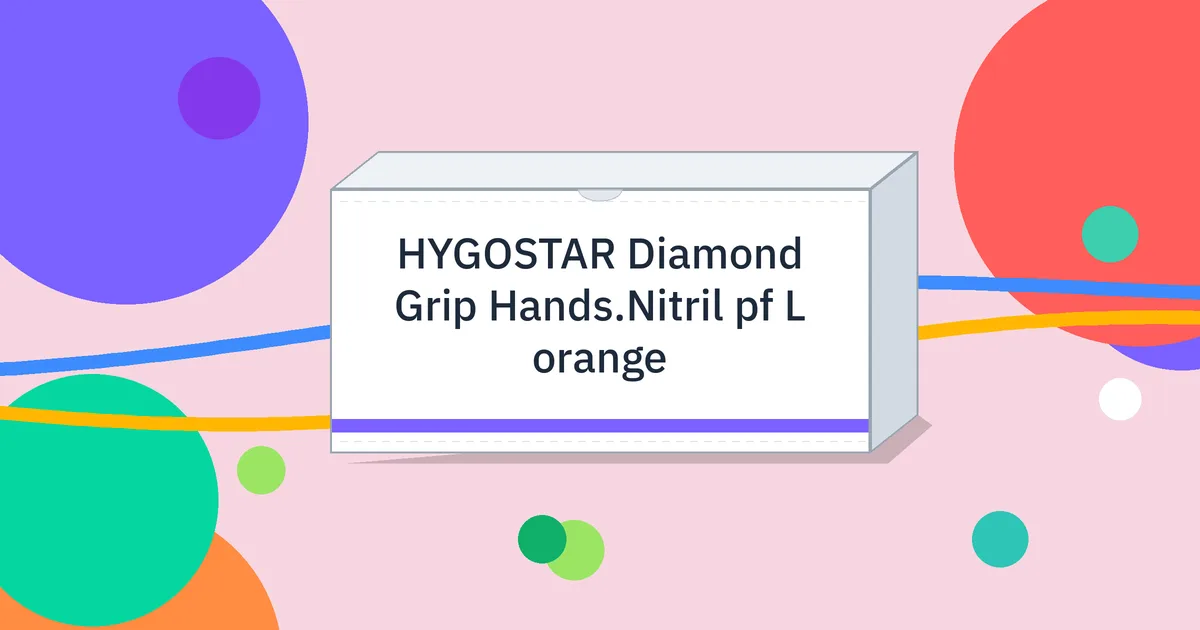 Symbolbild: Packung mit der Aufschrift HYGOSTAR Diamond Grip Hands.Nitril pf L orange (PZN 20774229) – Verfügbarkeit und Bezug in Apotheken in Frankfurt am Main
