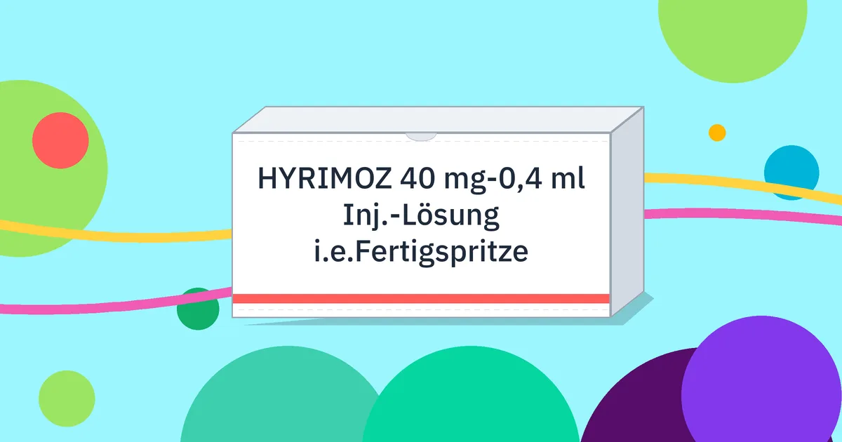 Symbolbild: Packung mit der Aufschrift HYRIMOZ 40 mg-0,4 ml Inj.-Lösung i.e.Fertigspritze (PZN 19358945) – Verfügbarkeit und Bezug in Apotheken in Frankfurt am Main